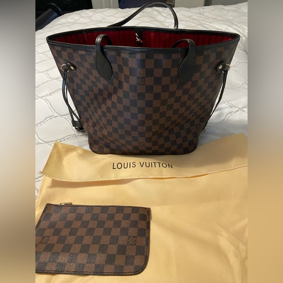 Louis Vuitton | Bags | Louis Vuitton Neverfull Damier Ebene Mm Cerise ...
